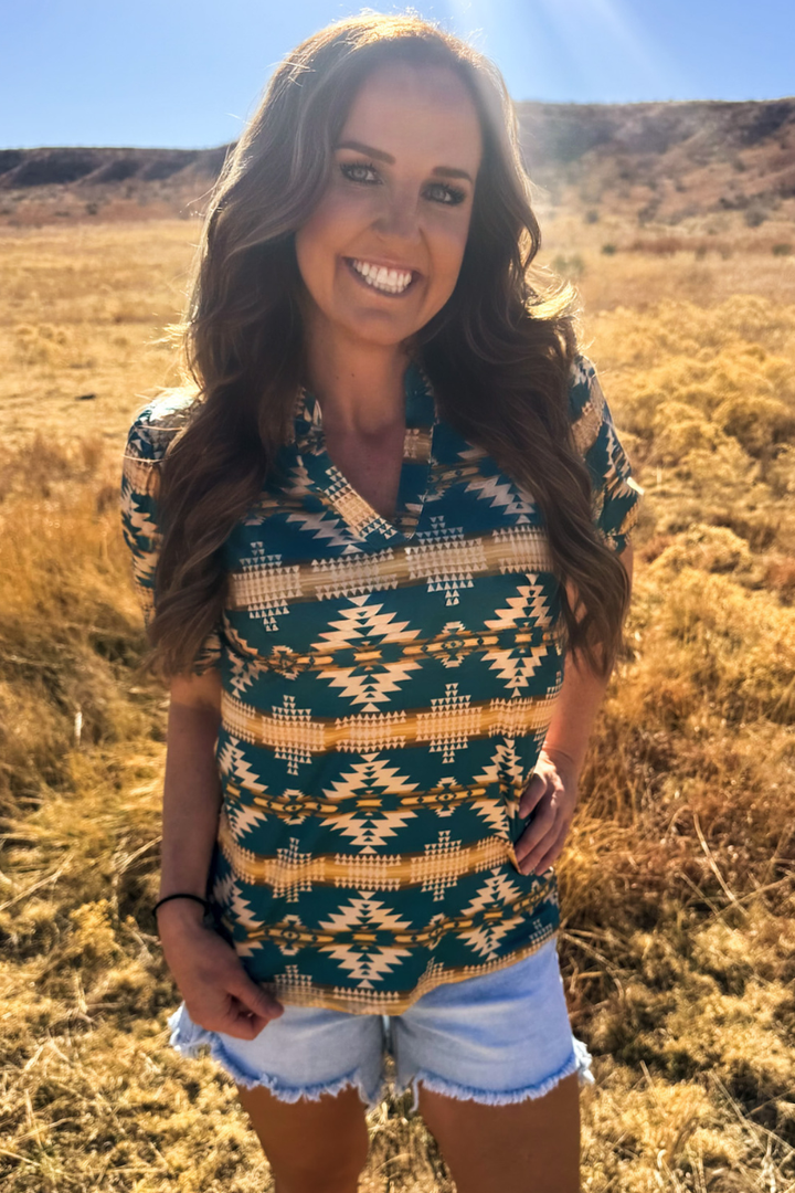 Turquoise Twist Aztec Top – Sterling Kreek