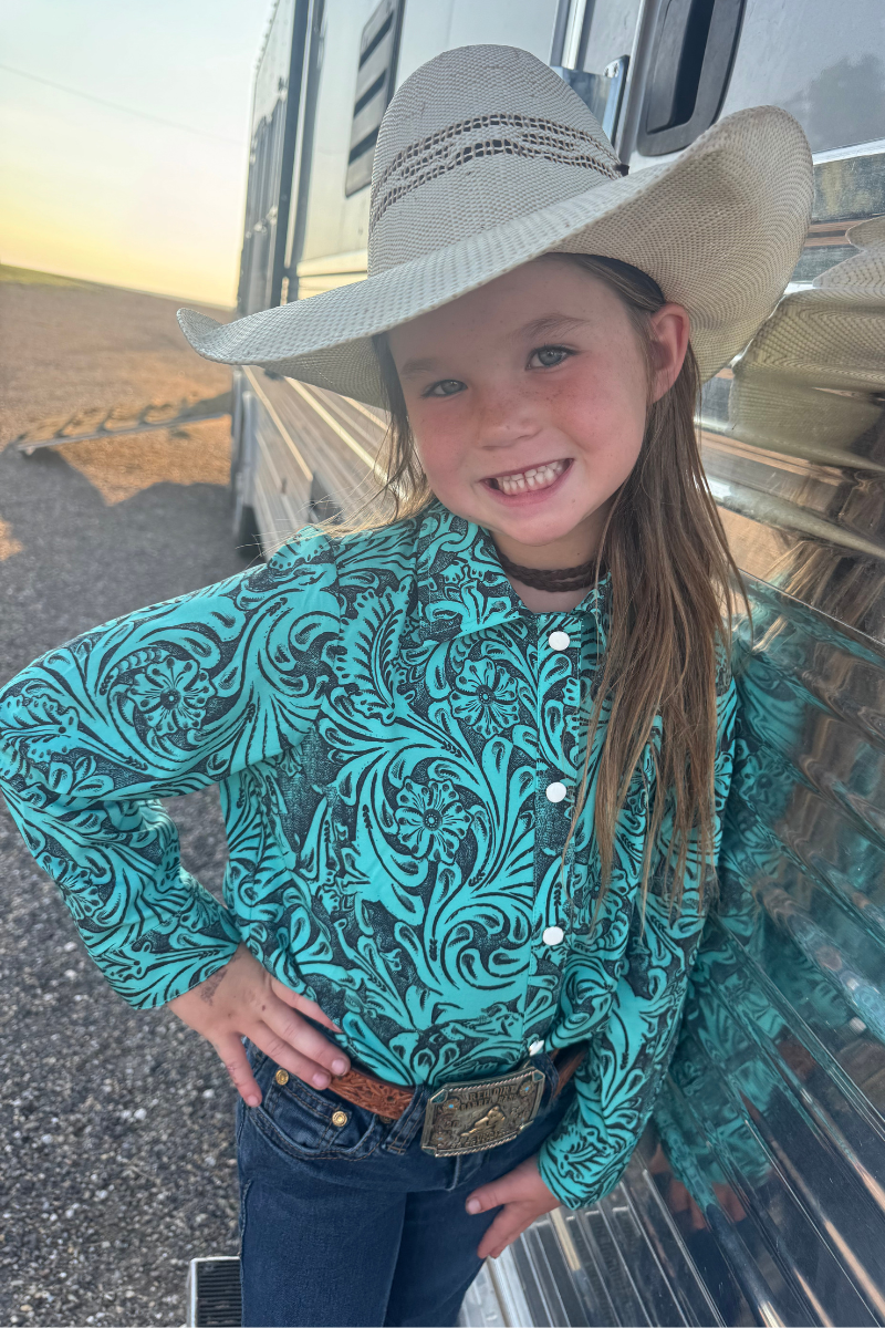 Tooled In Turquoise Button Up Kids – Sterling Kreek